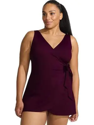 LANDS' END Side Tie Mini Swim Dress Swimsuit Dark Wine