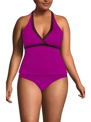LANDS' END V-neck Halter Tankini Top - Crimson Rose/dark Wine
