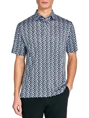 CON.STRUCT Regular Fit Tropical Flower Recycled Performance Golf Polo - Black/white