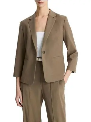 Vince Linen-Blend Shrunken Blazer Natural
