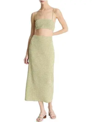 Vince Checked Smocked Midi Skirt - Natural