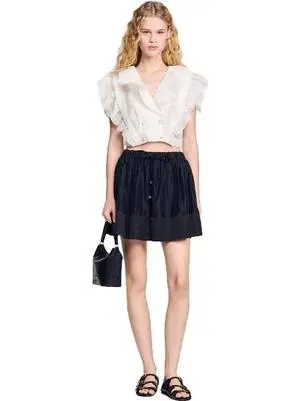Sandro Dual-material Mini Skirt - Black