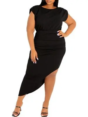 BUXOM COUTURE Sleeveless Asymmetric Hem Dress - Black
