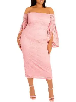 BUXOM COUTURE Lace Off-the-shoulder Midi Dress - Mauve