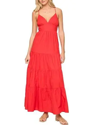 L*Space L*SPACE Laina Tiered Cotton Poplin Maxi Dress Flame