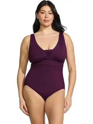 LANDS' END Long Torso Slendersuit Grecian One Piece Swimsuit - Dark Wine