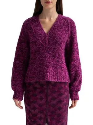 SSKEIN V-Neck Bouclé Pullover Fuschia Aubergine