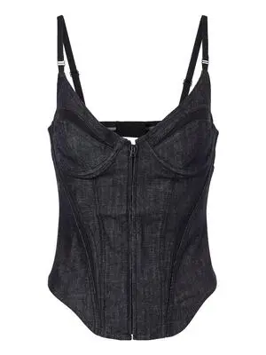 MUGLER Mesh-trimmed Denim Corset - Black