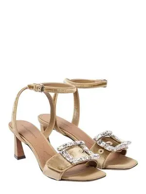 Dolce & Gabbana Embellished Velvet Sandals - Beige
