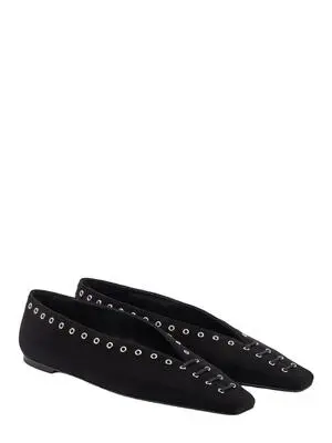 TOTEME Suede Lace-up Ballet Flats - Black