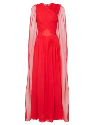 COSTARELLOS Seva Gathe Silk Georgette Gown