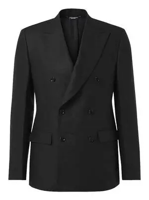 Dolce & Gabbana Double-breasted Linen Suit Jacket - Black