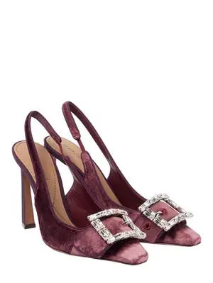 Dolce & Gabbana Embellished Velvet Slingback Pumps - Burgundy