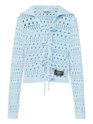 GANNI Open-knit Cotton-blend Cardigan - Blue