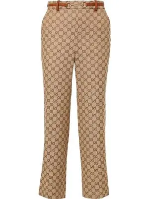 Gucci Horsebit Gg Canvas Cropped Straight Pants - Beige