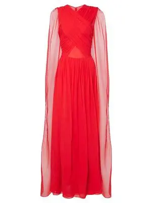 Costarellos Seva Gathee Silk Georgette Gown - Red