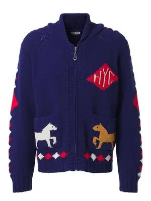 BODE Diamond Corral Wool Zip-up Cardigan - Blue