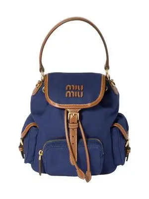 Miu Miu Canvas And Leather Backpack - Cornflower Blue/brandy