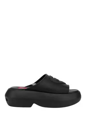 Moschino Logo-embossed Platform Slides - Black