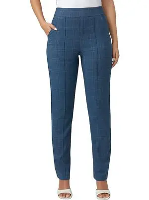 Hue Classic Windowpane Pull On Trousers - Medium Wash