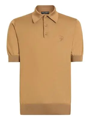 Dolce & Gabbana Silk Polo-shirt With Logo Embroidery - Beige