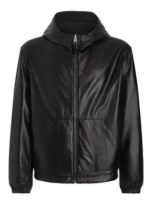 Dolce & Gabbana Leather And Fabric Jacket With Hood - Black