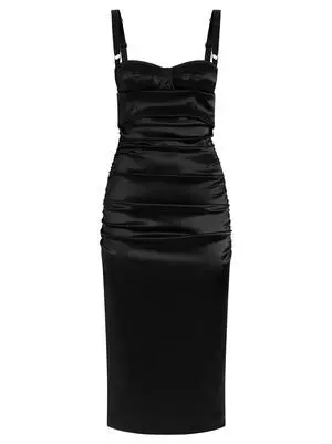 Dolce & Gabbana Draped Calf-length Dress With Bra-style Detailing - Black