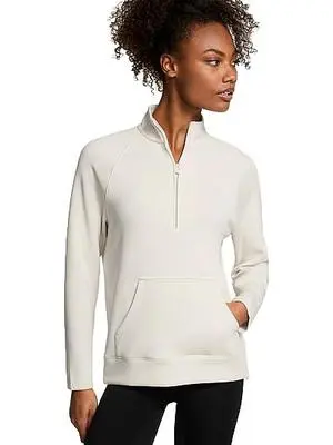 Victoria's Secret Vsx Featherweight Knit Half-zip Long-sleeve Top - Beige