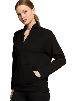 Victoria's Secret Vsx Featherweight Knit Half-zip Long-sleeve Top - Black