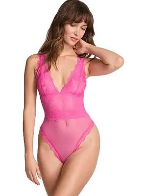 Victoria's Secret Very Sexy Sheer Rose Lace Bodysuit - Pink