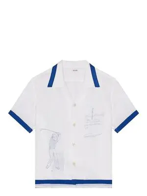 BODE Club Champion Short Sleeve Shirt In White - White & Blue