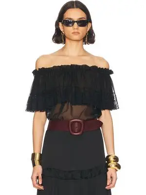 Saint Laurent Sheer Off The Shoulder Blouse - Noir