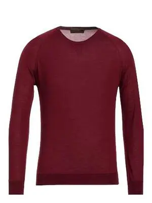 MOORER Taupe Wool, Silk, And Cashmere Crewneck Sweater - Red