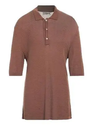LANEUS Knitted Short Sleeve Sweater - Brown