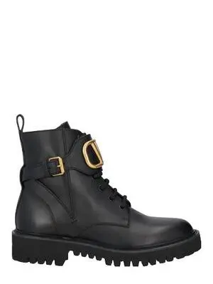 Valentino Garavani Ankle Leather Combat Boots - Black