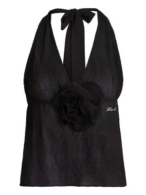 Karl Lagerfeld Dna Flower Plissé Top - Black