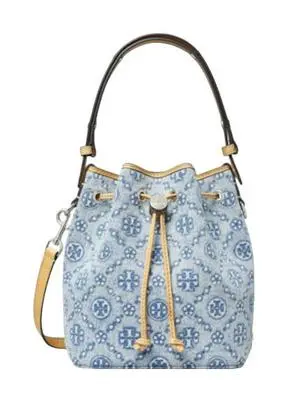 Tory Burch T Monogram Denim Bucket Bag - Powder Blue