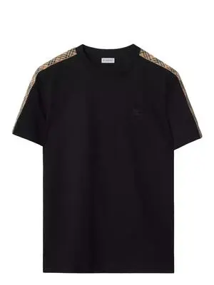 Burberry Checkered-trim Cotton T-shirt - Black