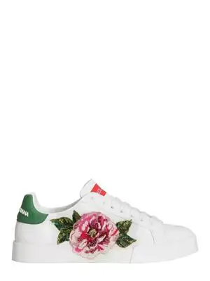Dolce & Gabbana Floral-appliqué Sneakers - White