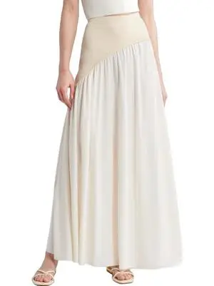 Solid & Striped The Soglio Asymmetric Rib Overlay Maxi Skirt - Brule X Khaki