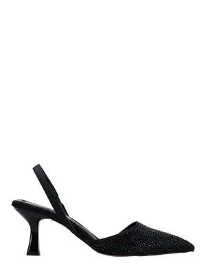 FOREVER & ALWAYS SHOES Forever & Always Shoes Rae Slingback Kitten Heel Pumps Black Rhinestones