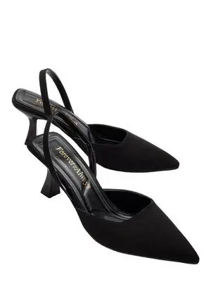 FOREVER & ALWAYS SHOES Forever & Always Shoes Rae Slingback Kitten Heel Pumps Black Suede Faux Leather