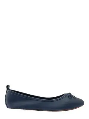 FOREVER & ALWAYS SHOES Florence Ballerina Flats - Navy Blue Leather