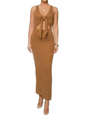 JLUXLABEL Adrienna Sleeveless Maxi Sweater Dress - Brown