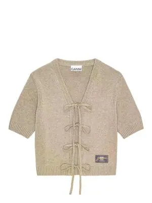 GANNI Lace-up Cardigan - Neutrals