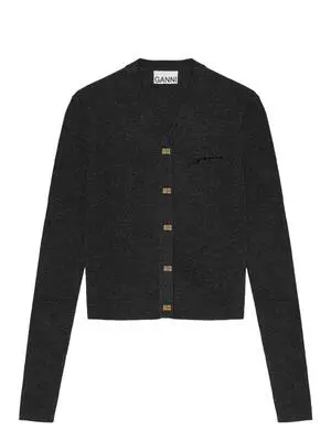 GANNI Logo-embroidered Cardigan - Black