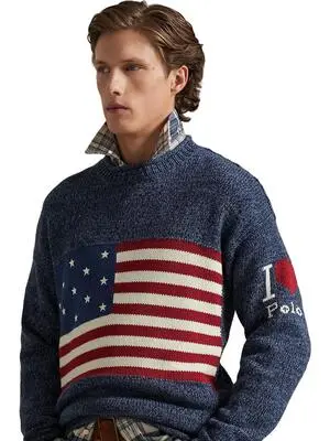 Ralph Lauren American Flag Rollneck Sweater - Blue Marl
