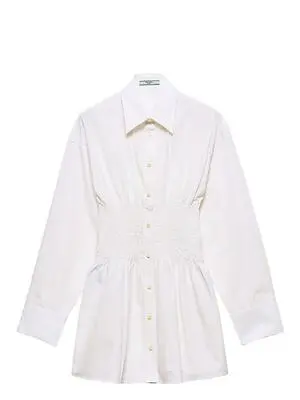 Prada Smocked-waist Cotton Poplin Shirt - White