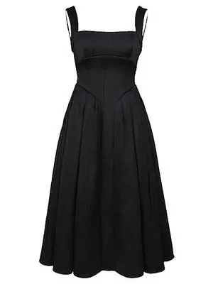 House Of Cb Isabeau Square-neck Satin Midi Dress - Black