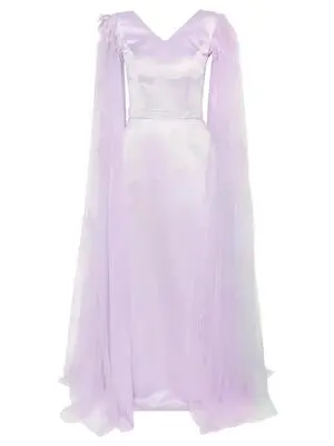 AAVVA Tulle-cape V-neck Gown - Purple